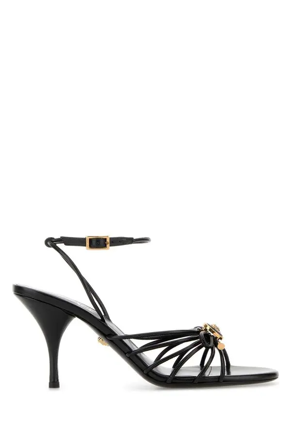 Versace Nappa Leather Heeled Sandals With Embellishment - Black