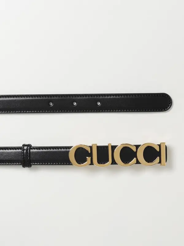 Gucci Leather Belt With Gold Tone Logo