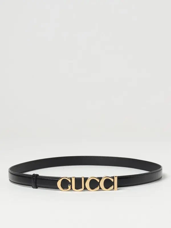 Gucci Leather Belt With Gold Tone Logo - Black