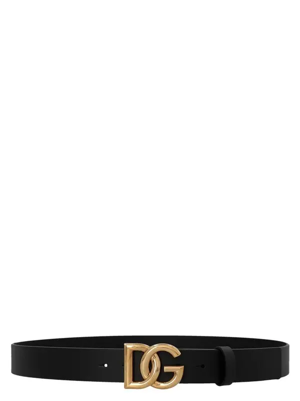 Dolce & Gabbana Asta Tosca Leather Belt With Gold Logo Buckle - Black