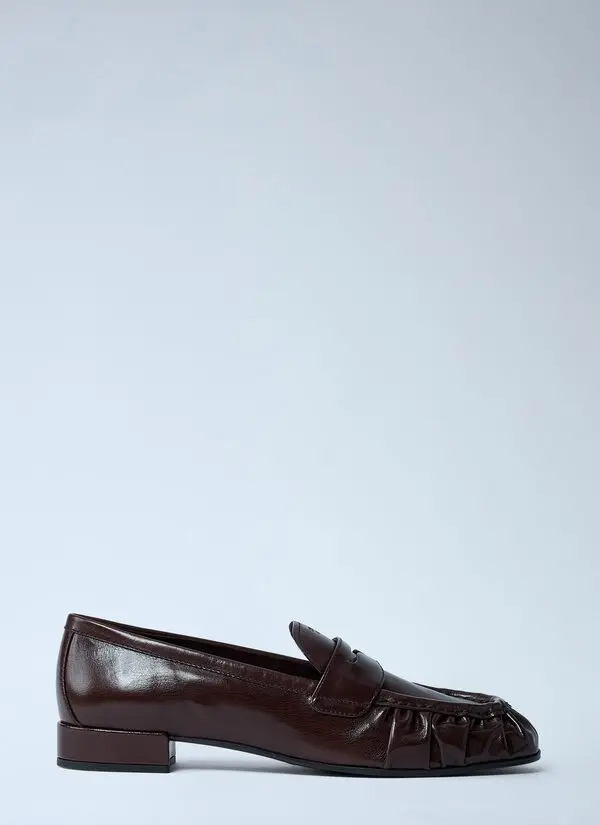 Prada Gathered Leather Loafers - Brown