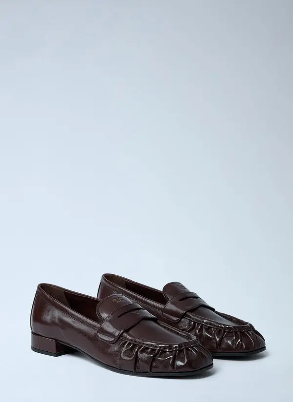 Prada Gathered Leather Loafers - Brown
