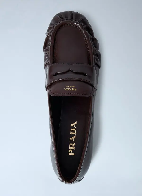 Prada Gathered Leather Loafers - Brown