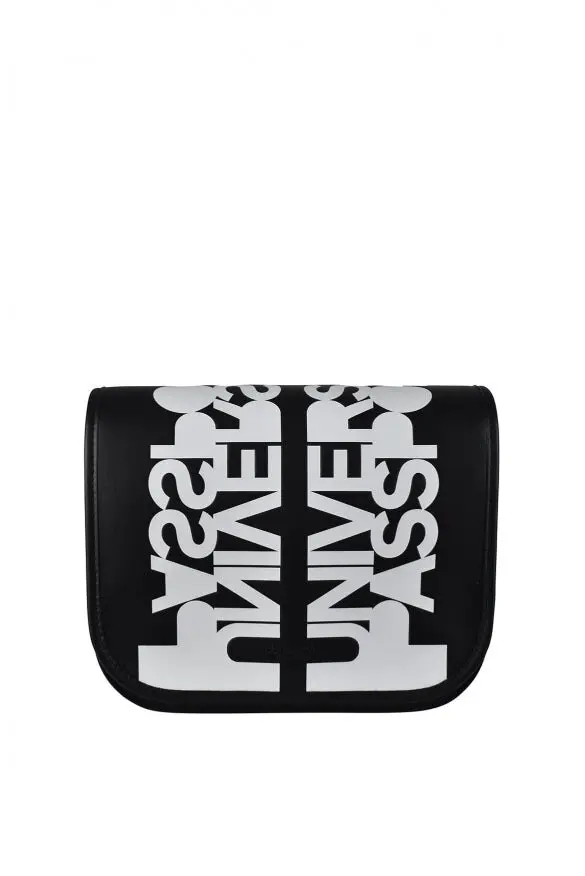 Burberry Rider Shoulder Bag With "universal Passport" Print - Black