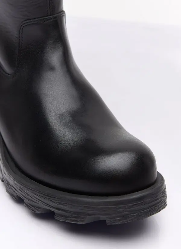 DIESEL® Leather Knee-high Boots With Side Logo Plaque - Black