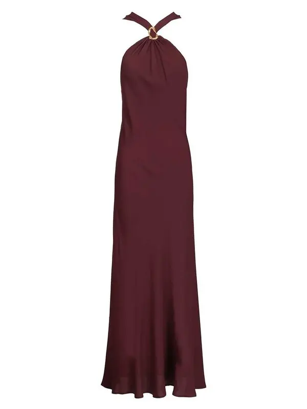 FORTE_FORTE Moroccan Crepe Halter Neck Dress With Golden Buckle