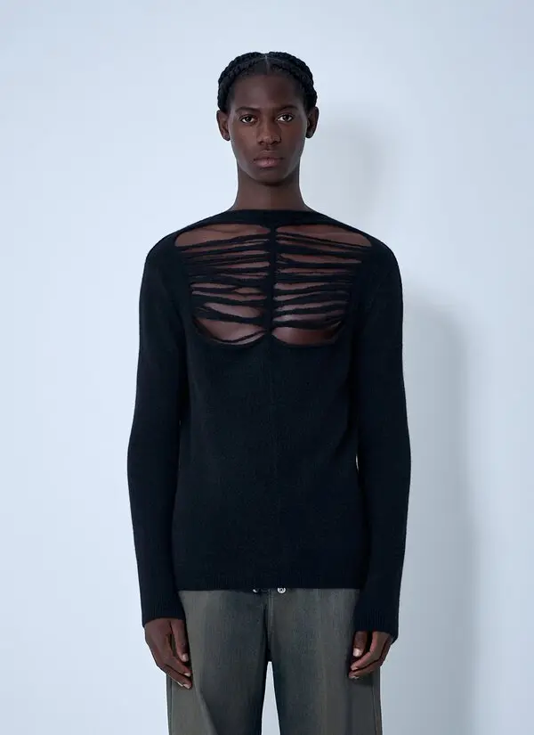Rick Owens Wool-blend Knit Distressed Top - Black