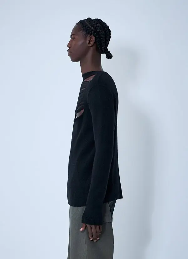 Rick Owens Wool-blend Knit Distressed Top - Black