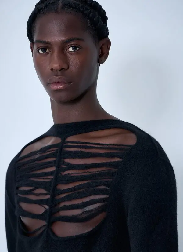 Rick Owens Wool-blend Knit Distressed Top - Black