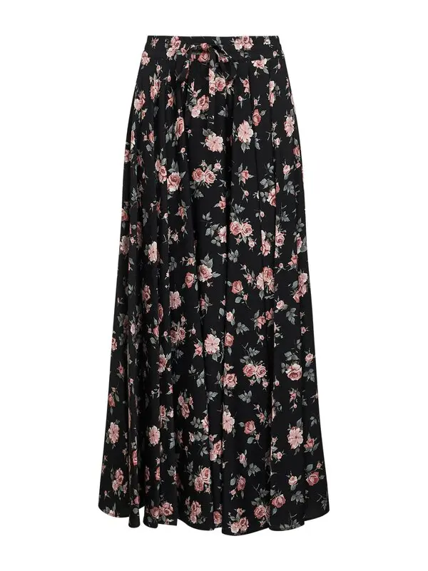 Dolce & Gabbana Vintage Rose Print Charmeuse Long Skirt - Multicolor