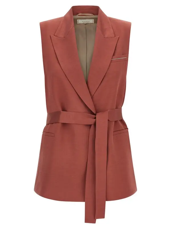 Peserico Double-breasted Linen Viscose Vest With Peak Lapels - Red