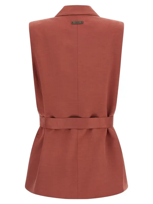 Peserico Double-breasted Linen Viscose Vest With Peak Lapels - Red