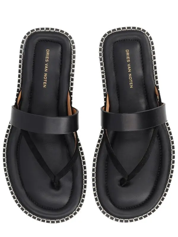Dries Van Noten Leather Thong Sandals - Black