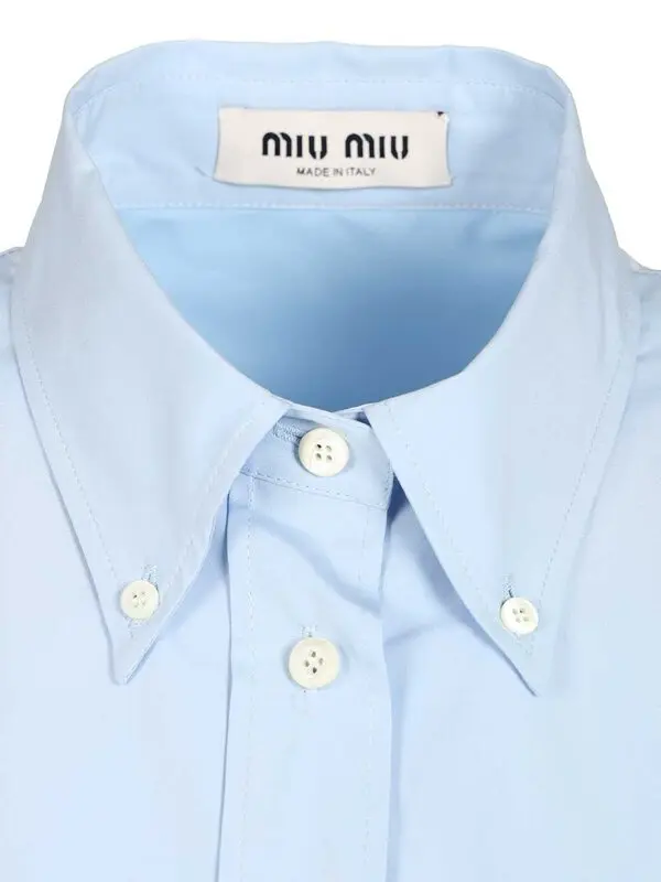 Miu Miu Sleeveless Poplin Shirt Dress With Bow Detail