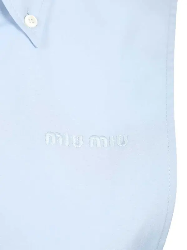 Miu Miu Sleeveless Poplin Shirt Dress With Bow Detail