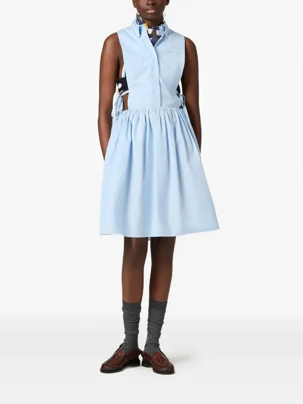 Miu Miu Sleeveless Poplin Shirt Dress With Bow Detail - Blue