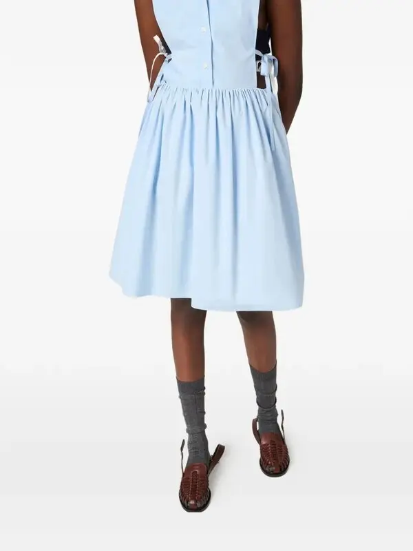 Miu Miu Sleeveless Poplin Shirt Dress With Bow Detail - Blue
