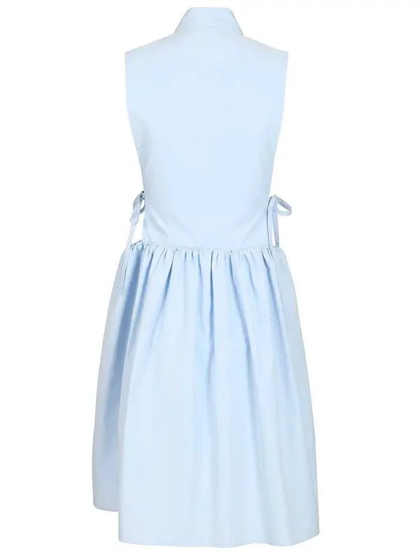 Miu Miu Sleeveless Poplin Shirt Dress With Bow Detail - Blue