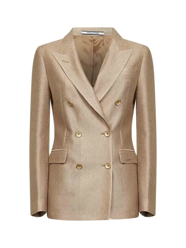 Tagliatore Beige Jacquard Cotton Double-breasted Blazer