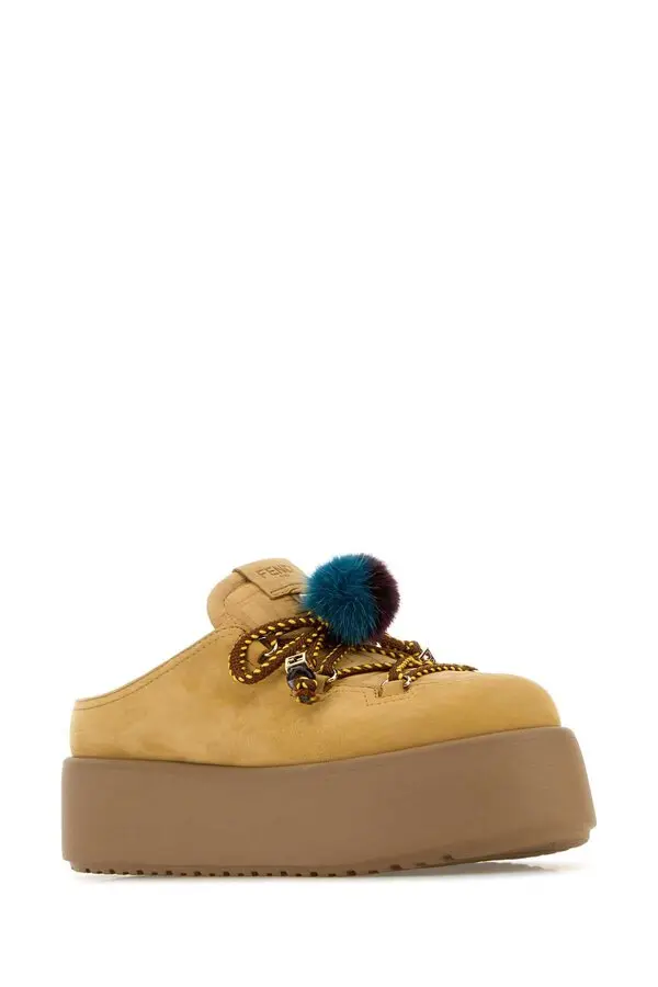 Fendi Beige Nubuck Aprés-chic Mules - Brown