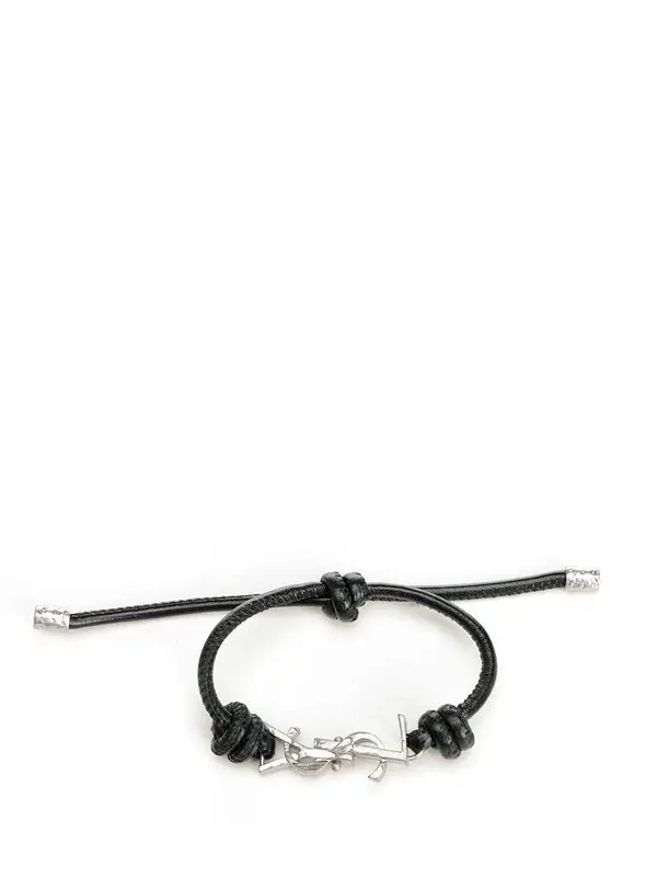 Saint Laurent Cassandre Leather Bracelet - Black