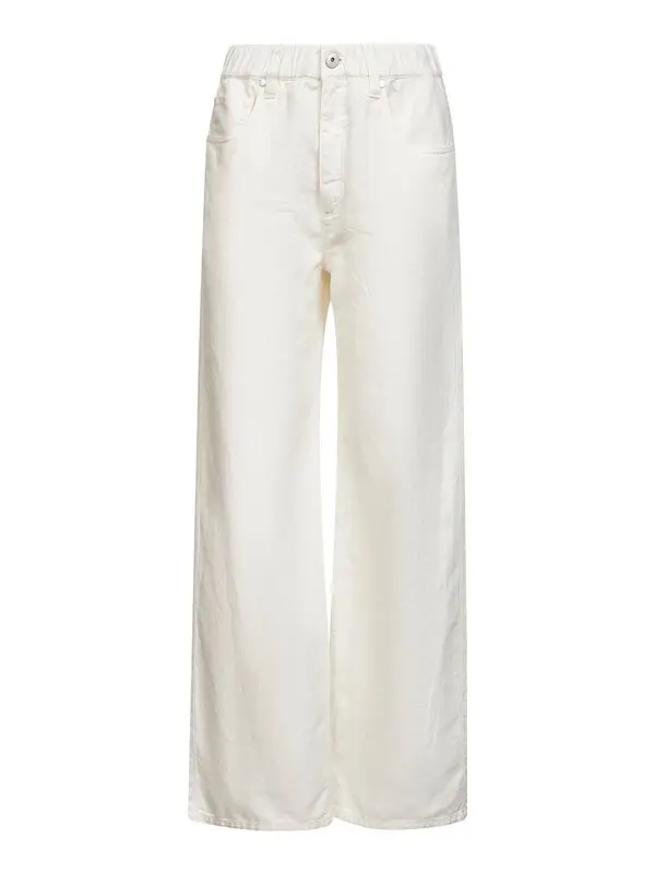 Brunello Cucinelli White Cotton And Linen Jeans With Monili - Multicolor
