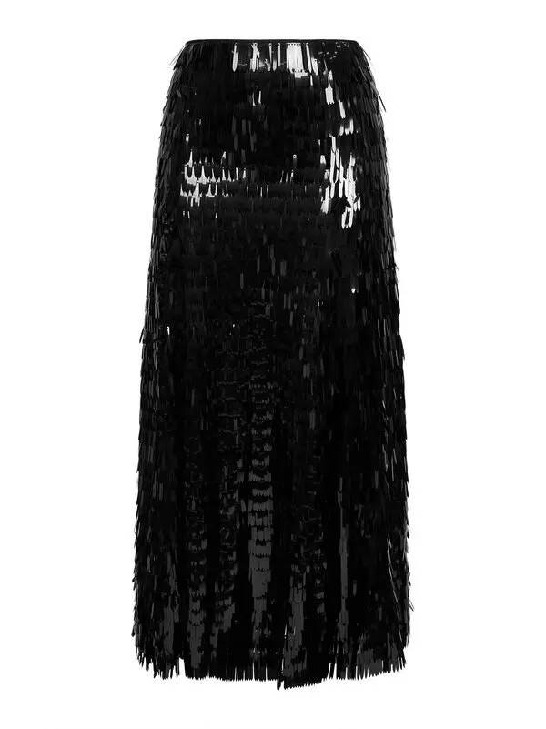 SELF-PORTRAIT Black Sequin Midi Skirt