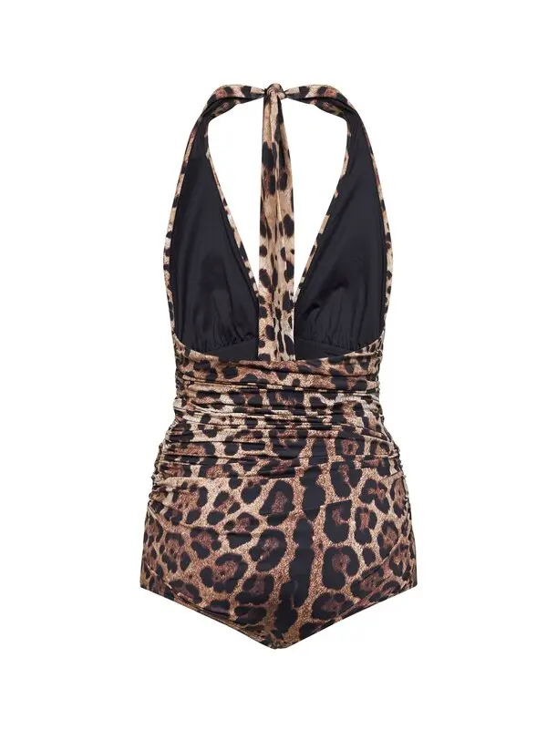 Dolce & Gabbana Leopard Print Halter Neck One-piece Swimsuit