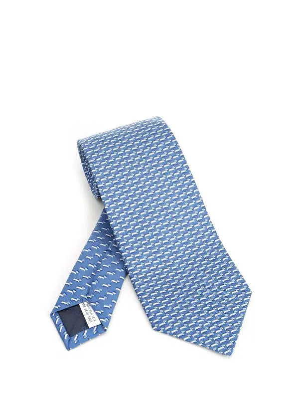 FERRAGAMO Silk Micro Pattern Neck Tie - Blue
