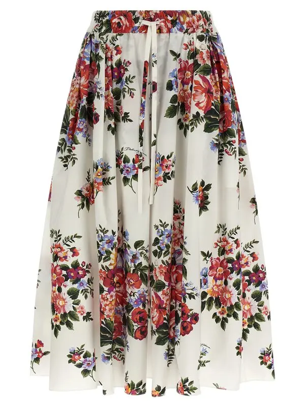 Dolce & Gabbana Mazzo Di Fiori" Print Cotton Poplin Midi Skirt - White