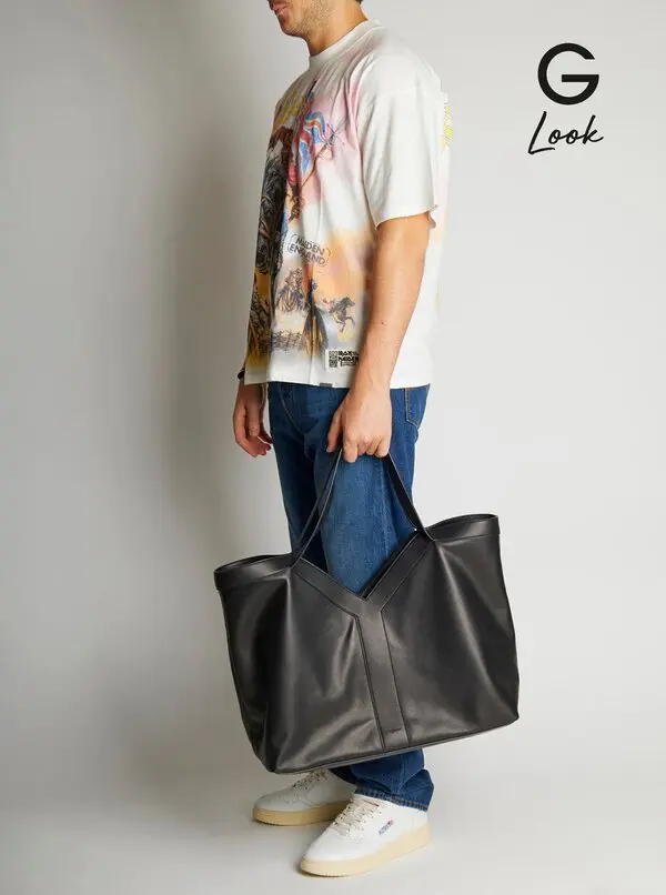 Saint Laurent Tote Bag With Two Top Handles And Hook Closure In Leather - Black
