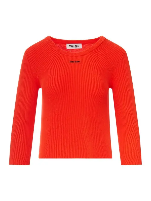 Miu Miu Crew Neck Cotton Sweater - Orange