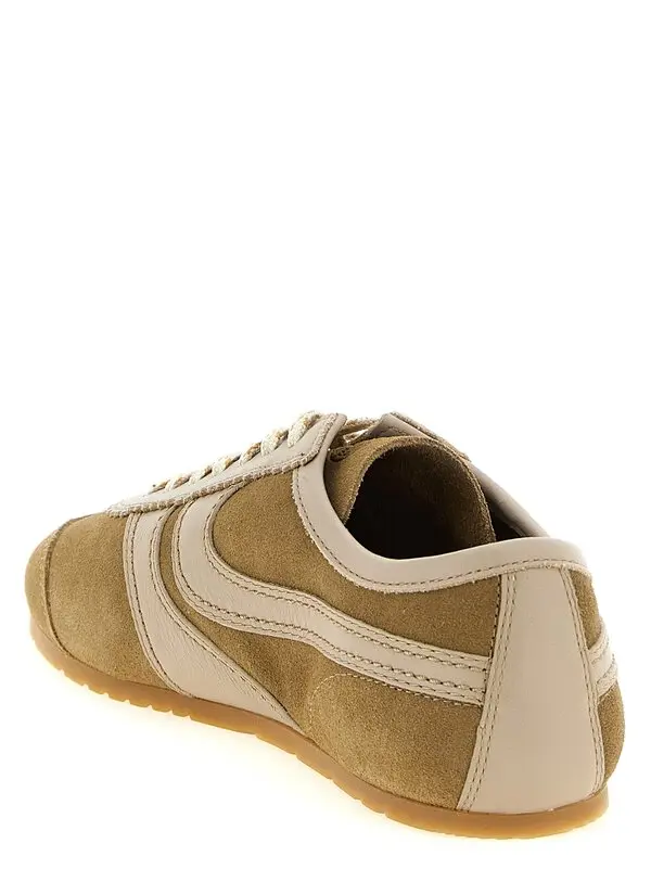 Dries Van Noten Suede Lace-up Sneakers With Scalloped Edges - Cream