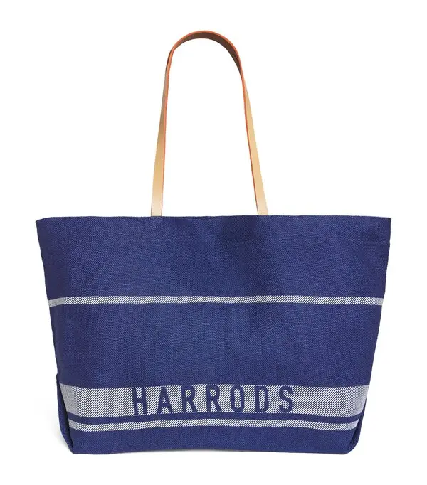 Harrods Jute Stripe Shopper Bag With Leather Straps