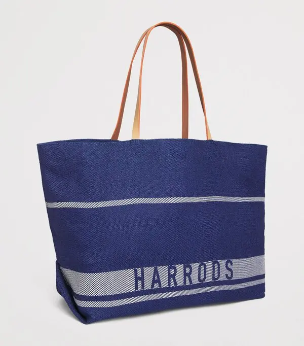Harrods Jute Stripe Shopper Bag With Leather Straps
