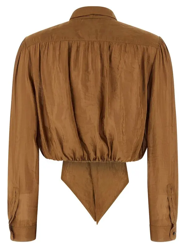 Saint Laurent Lavallière Neck Cropped Blouse - Brown