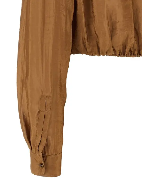 Saint Laurent Lavallière Neck Cropped Blouse - Brown