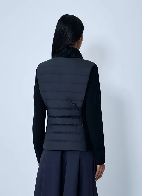 Moncler Quilted Zip-up Cardigan With Knitted Sleeves - Black
