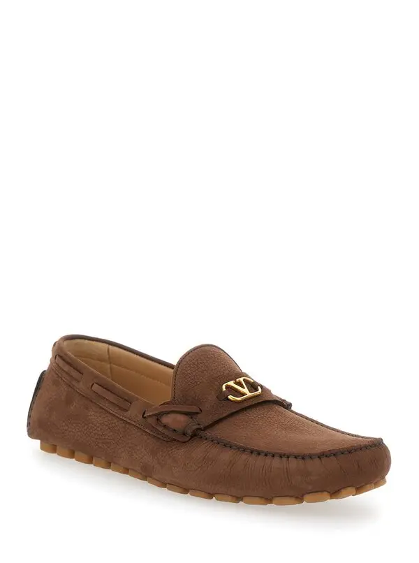 Valentino Garavani Suede Loafers With Vlogo Plaque - Brown