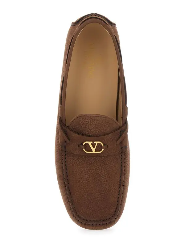 Valentino Garavani Suede Loafers With Vlogo Plaque - Brown