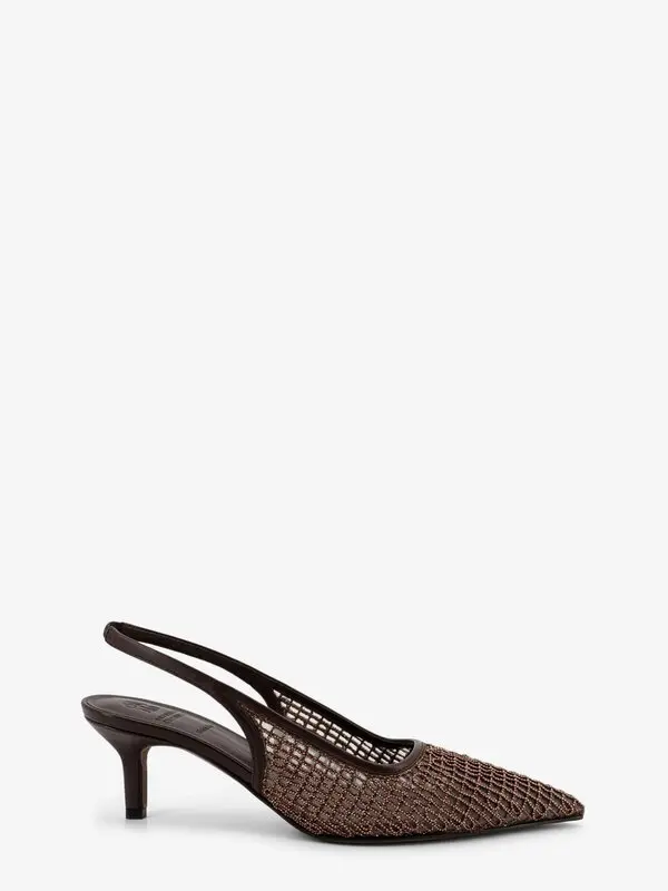 Brunello Cucinelli Leather Decollete With Precious Net Detail - Multicolor