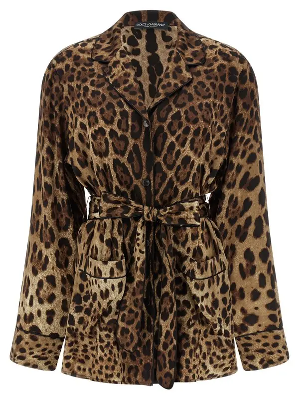 Dolce & Gabbana Leopard Print Silk Blend Pajama Shirt - Brown