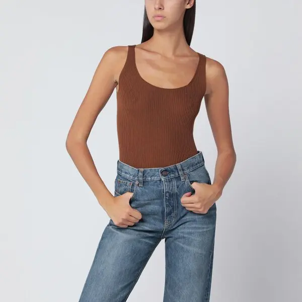 ROBERTO COLLINA Ribbed Wool Tank Top - Brown