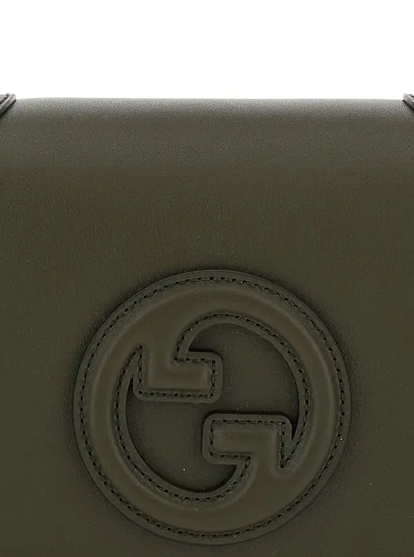 Gucci Blondie Handbag In Leather With Gg Logo Plaque - Green