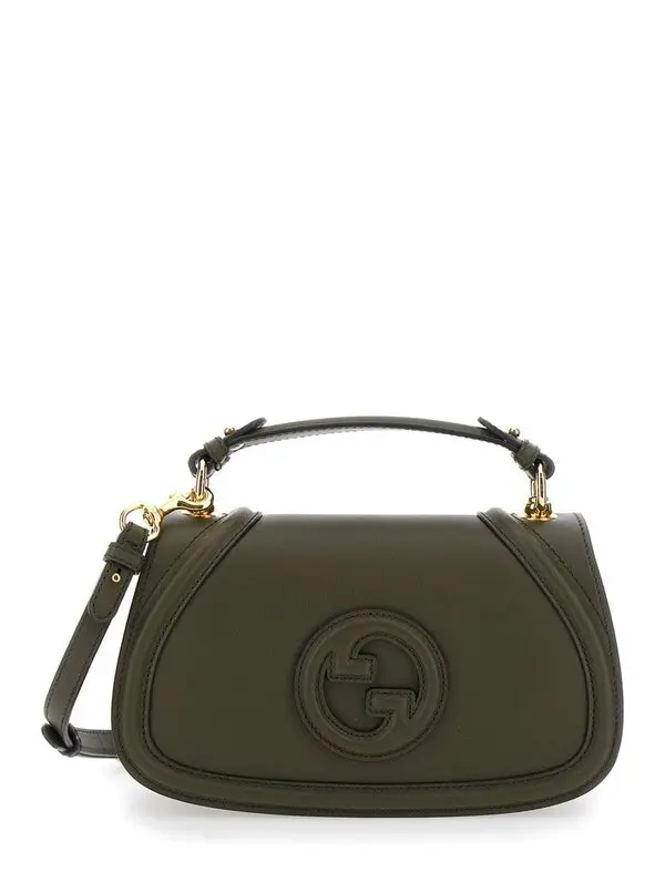 Gucci Blondie Handbag In Leather With Gg Logo Plaque - Green