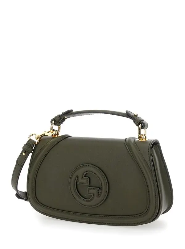 Gucci Blondie Handbag In Leather With Gg Logo Plaque - Green