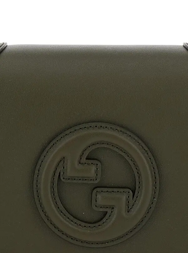Gucci Blondie Handbag In Leather With Gg Logo Plaque - Green