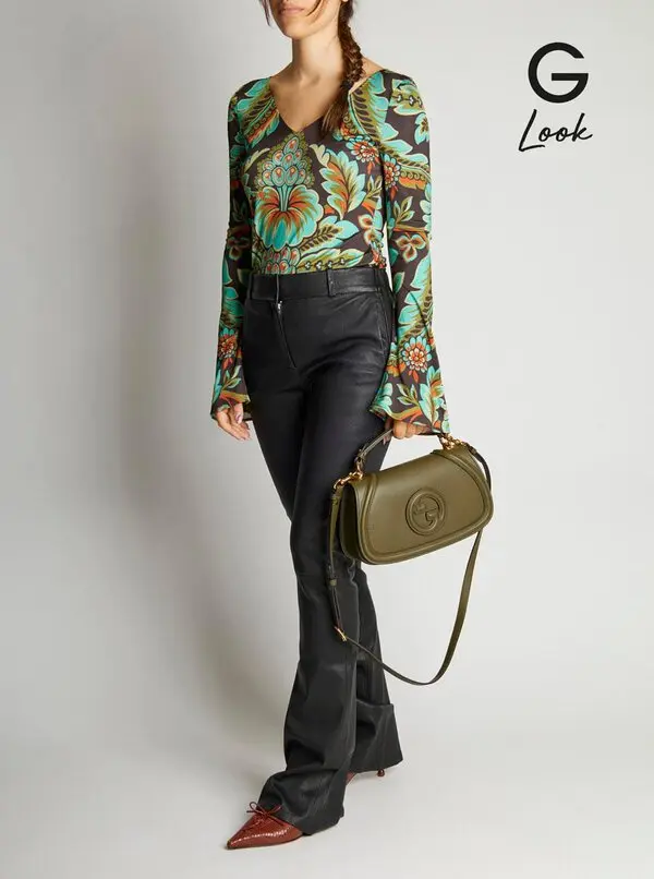 Gucci Blondie Handbag In Leather With Gg Logo Plaque - Green