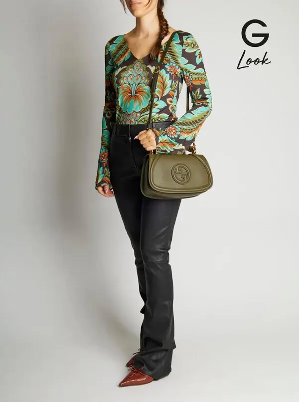 Gucci Blondie Handbag In Leather With Gg Logo Plaque - Green