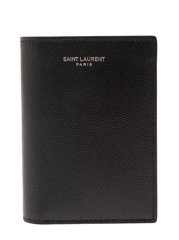 Saint Laurent Cardholder 'grain De Poudre' With Logo Embossed In Leather For - Black